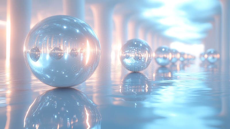Glistening Spheres Reflecting Light in a Tranquil Blue Water ...