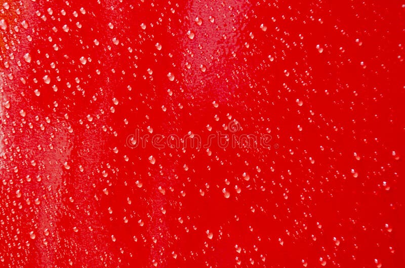 Glistening Water Droplets Spread Across a Bold Red Background. Stock ...