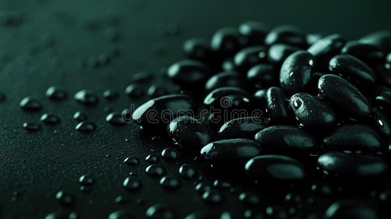 Glistening Wet Black Beans on Dark Surface Stock Illustration ...