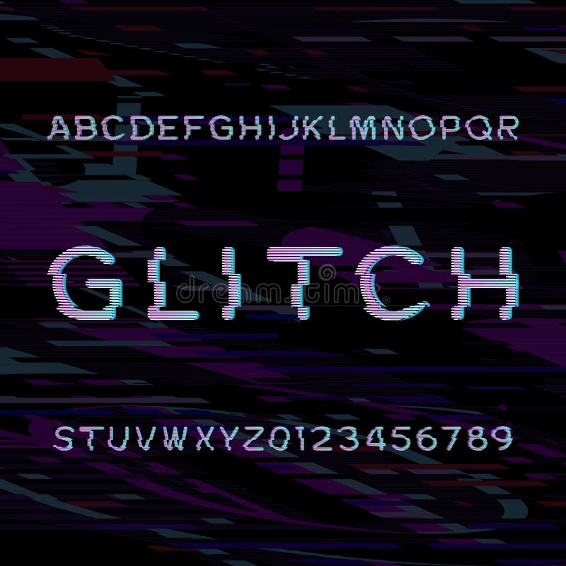 Glitch Alphabet Font. Distorted Type Letters and Numbers on a Bright ...