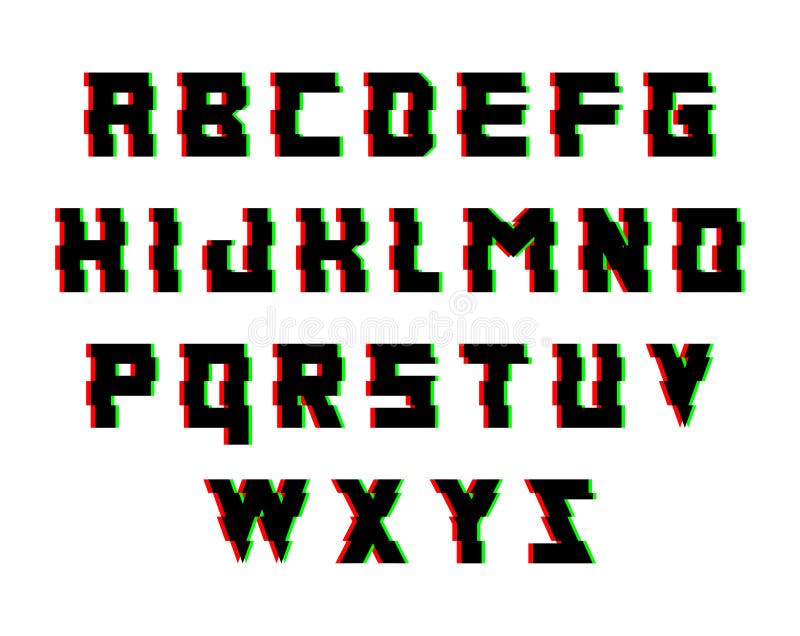 Glitch Alphabet Letters. Font with Distortion Effect. Isolated Vector ...