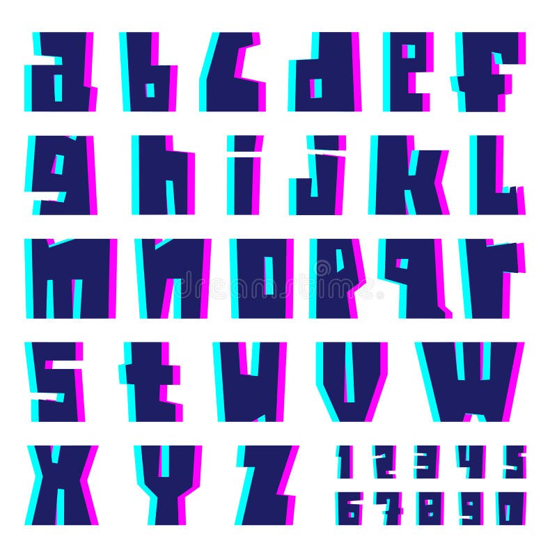 Glitch Alphabet Letters And Numbers With Effect Stock Vector ...