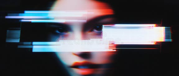 Glitch Art Featuring Distorted Facial Elements on a Dark Background ...