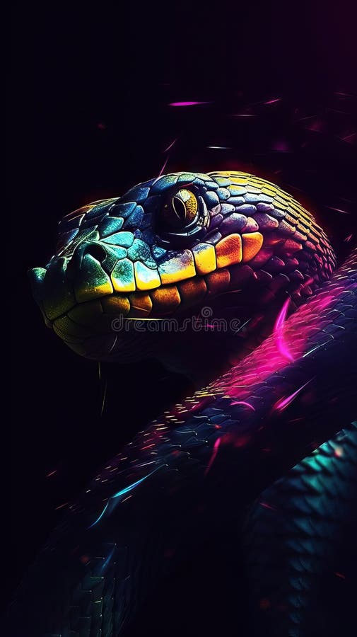Glitch Art Snake on Dark Background AI Generated Stock Illustration ...