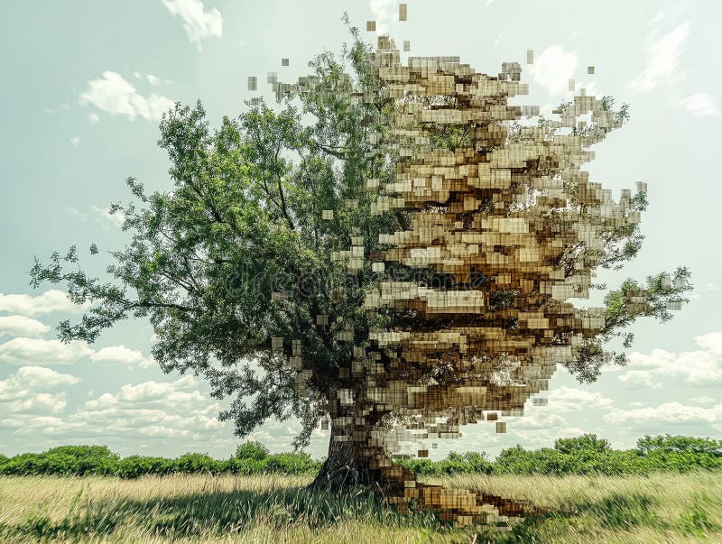 Glitch Art of a Tree in a Field Stock Illustration - Illustration of ...
