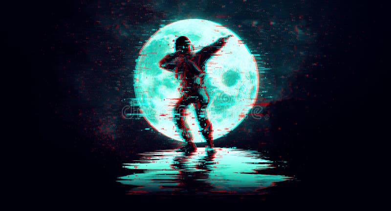 Glitch Astronaut on the Background of the Moon and Space. Digital Pixel ...