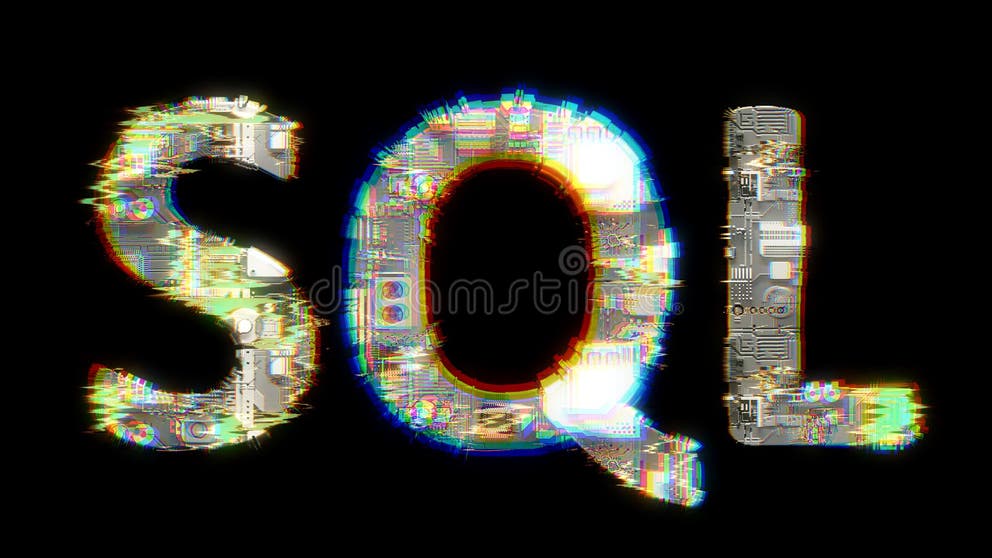 Glitch and Chromatic Aberrations Cybernetic Text SQL on Black, Isolated ...