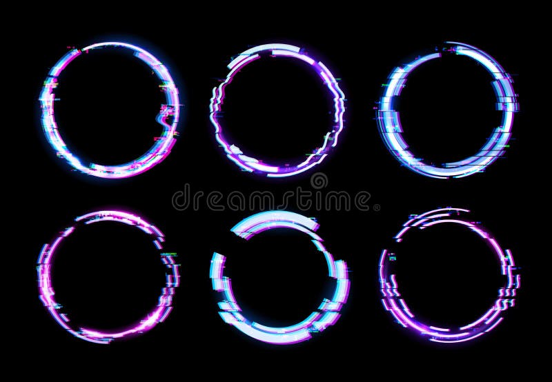 Glitch Circle Frames with Digital Noise Borders Stock Vector ...