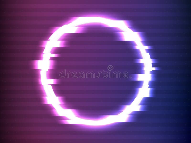 Glitch Circle Neon. Glitched Round Frame. Broken Shining Circle with VHS Old Effect Stock Vector ...