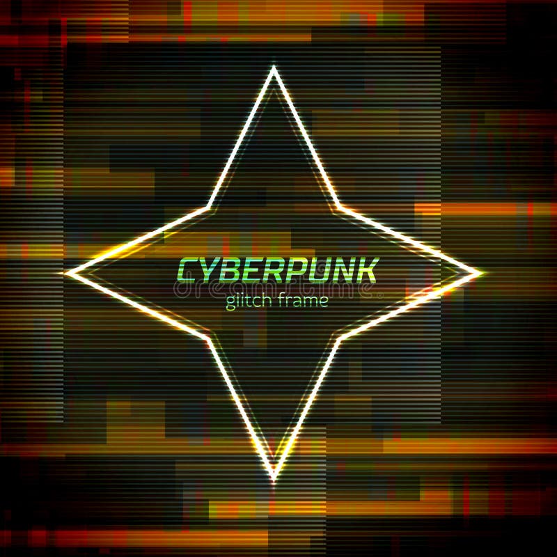 Glitch Cyberpunk Frame with Technology Error and Neon Shape Stock ...