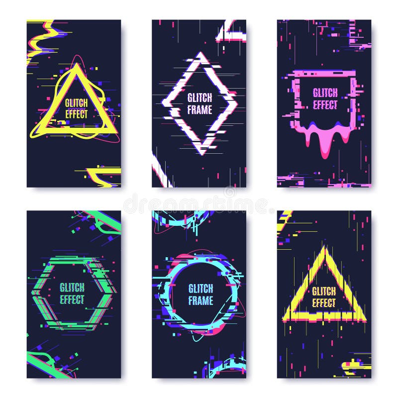 Glitch Damage Cards. Noise Defect Distortion Frame Posters, Abstract No ...