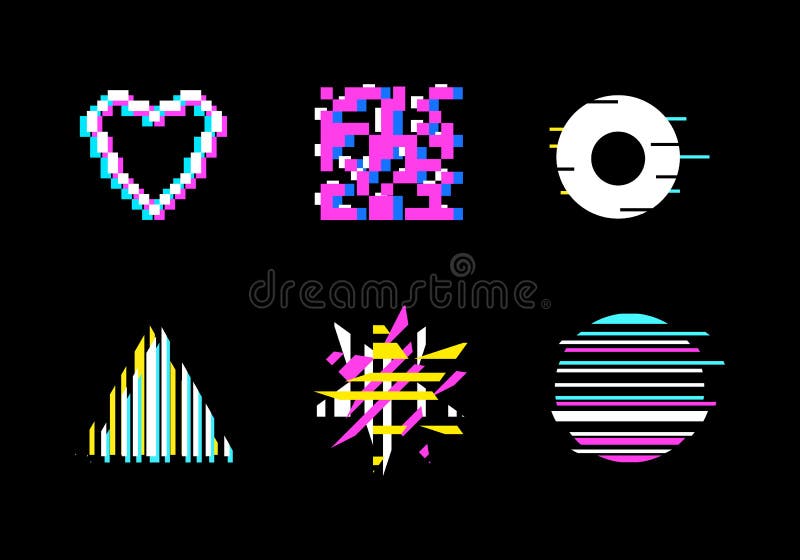 Glitch Design Icon Set on a Black Background. Vector Stock Vector ...