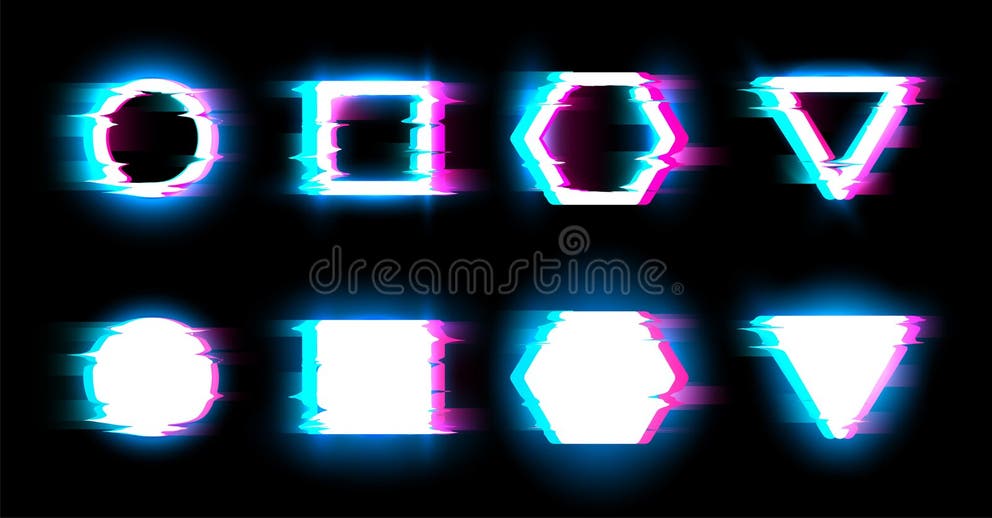 Glitch and Digital Noise Effects of Various Frames Vector Set, Distorted Glitch Hexagon, Circle ...