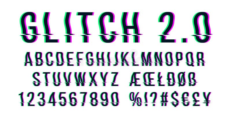Glitch Distorted Font Letter Set with Broken Pixel Effect Stock Vector ...