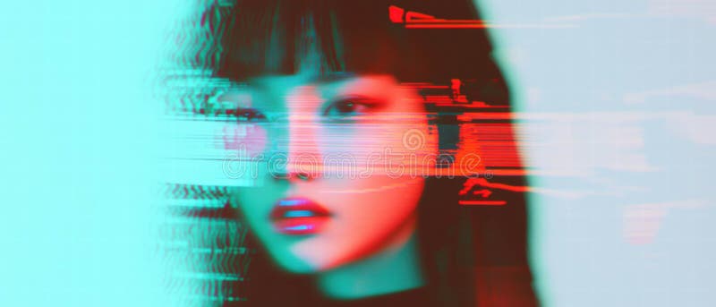 Glitch Effect Creates Distorted Digital Portrait with Weak Signal Loss ...