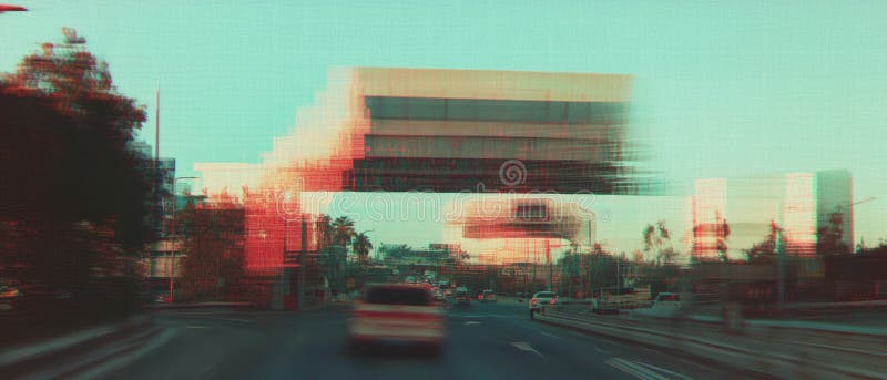 Glitch Effect Creates a Pixelated Distortion on a City Street Under ...
