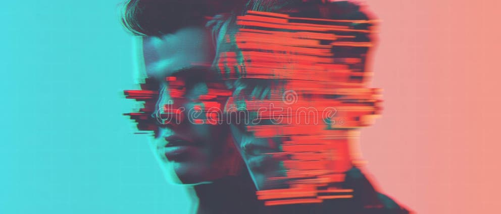 Glitch Effect on Distorted 3D Rendered Model Creating a Surreal Visual ...