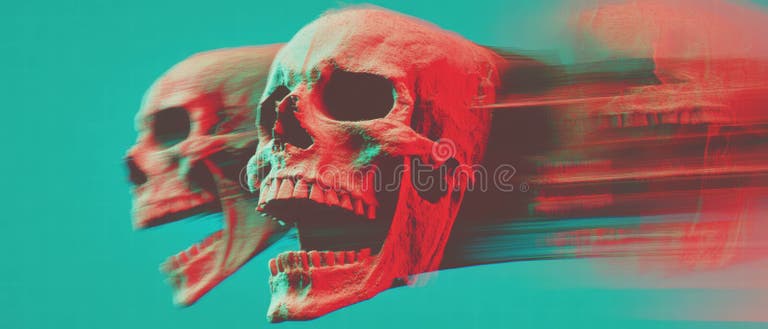 Glitch Effect on Distorted 3D Skulls Creating a Dynamic Digital ...