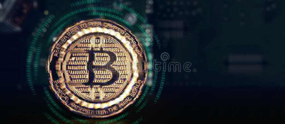 Glitch Effect of Gold Metallic Bitcoins with 01 Binary Data Digital ...