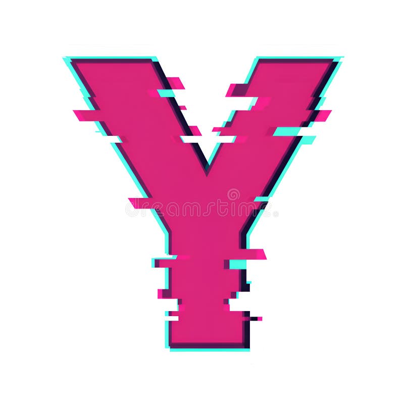 A Bright Pink Letter Y with a Glitch Effect on a White Background ...