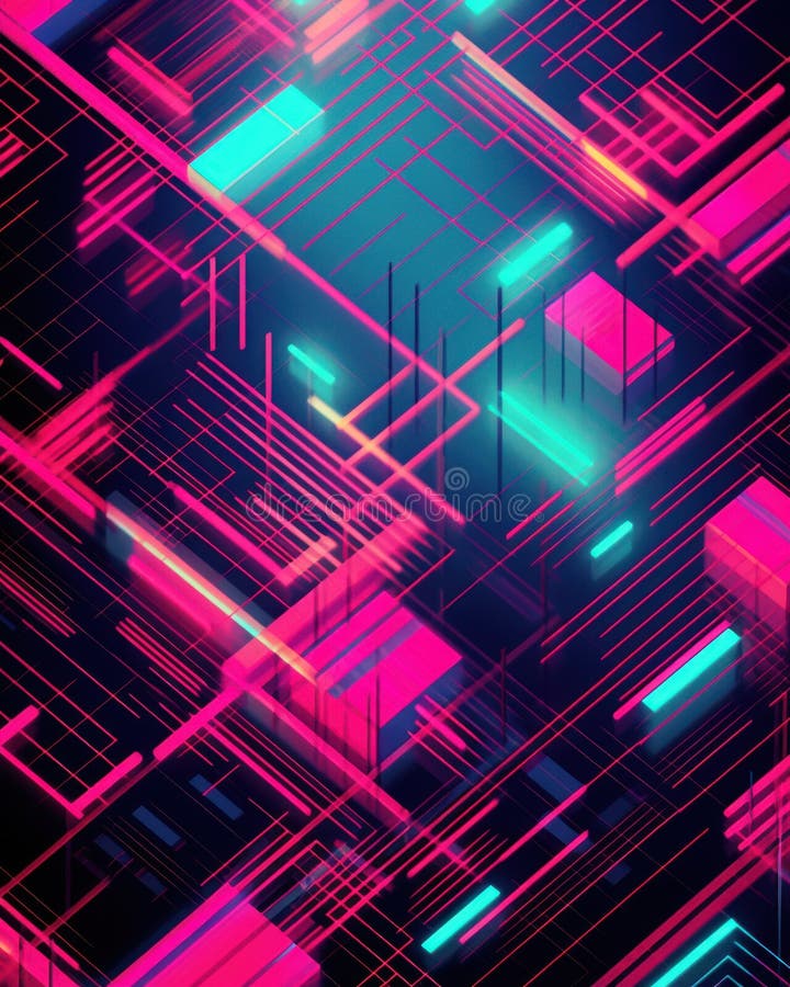 Glitch Effect in 80s-Inspired Neon Design. Stock Illustration ...