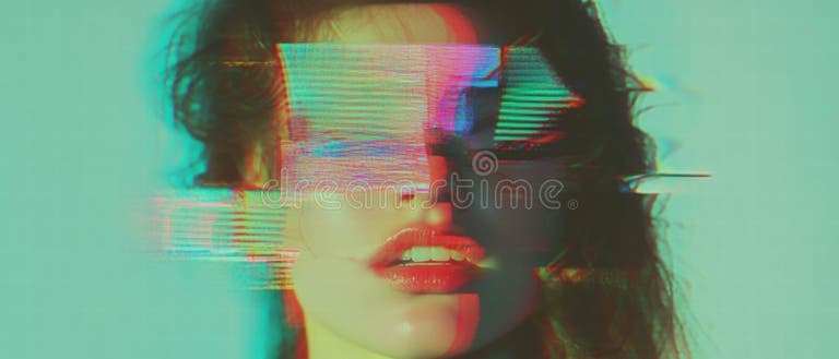 Visual Distortion of a Face with Glitch Effects Revealing Fragmented ...