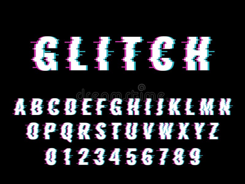 Glitch Font. Broken Effect Letters and Numbers, Distorted Latin ...