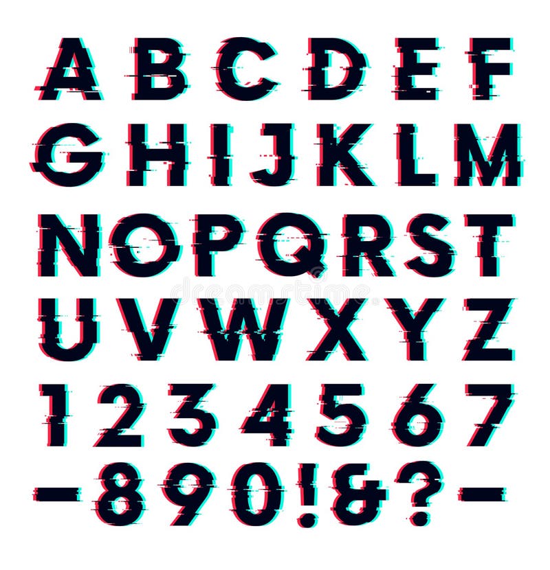 Glitch Font with Distortion Effect Vector Letters and Numbers, Light ...
