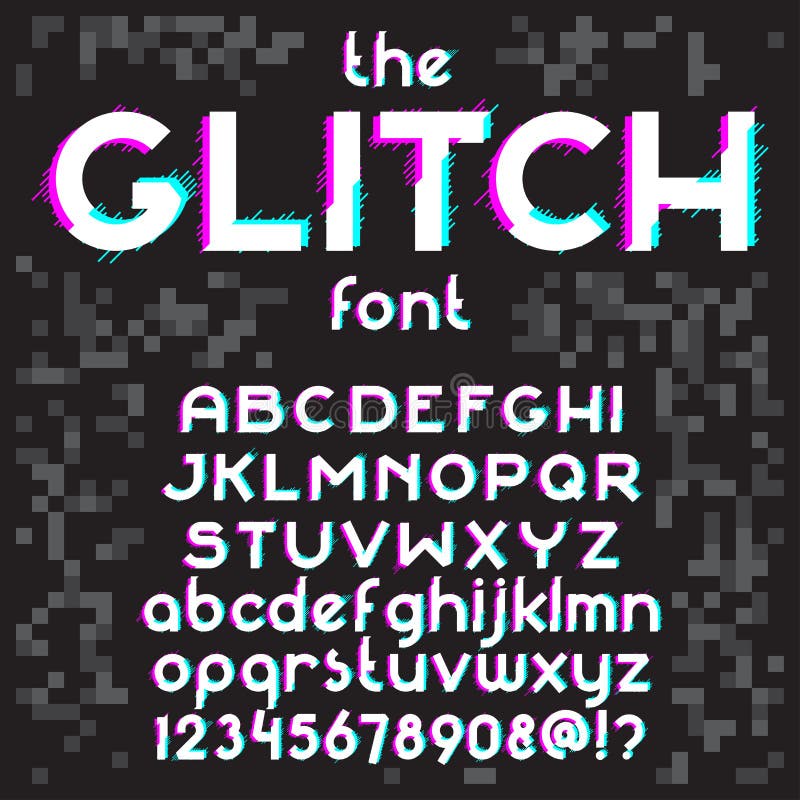 Glitch font set stock vector. Illustration of alphabet - 69351915