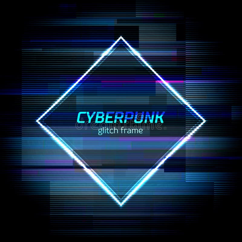 Glitch Cyberpunk Frame with Technology Error and Neon Shape Stock ...
