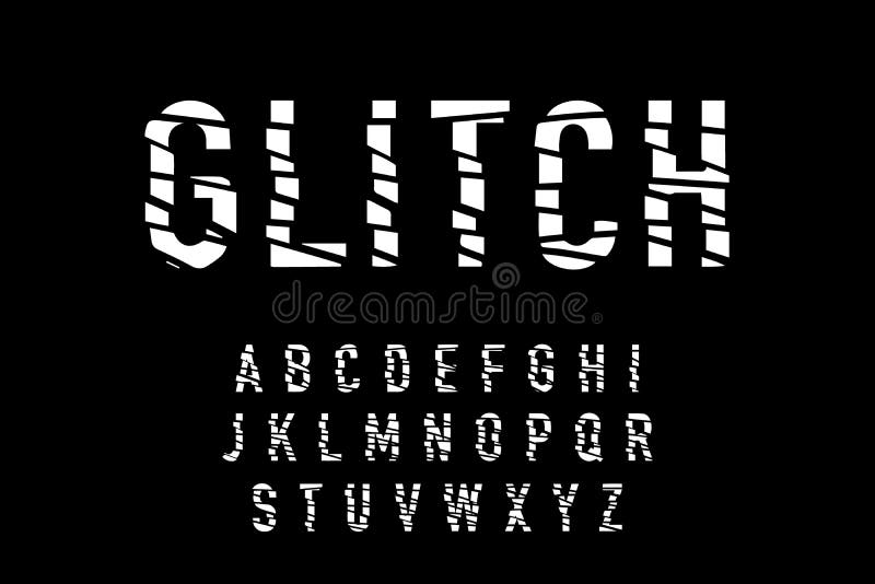Glitch Hand Drawn Vector Type Font in Cartoon Style Black White Stock ...