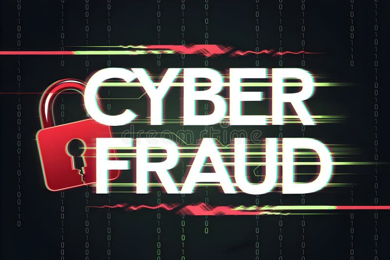 A Glitch Illustration of Cyber Fraud in Distorted Font with Cracked Red ...