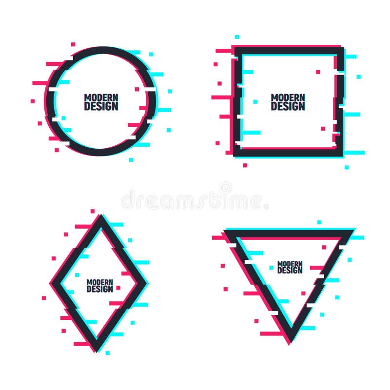 Vector Set of Square Frames in Distorted Glitch Style. Template of ...