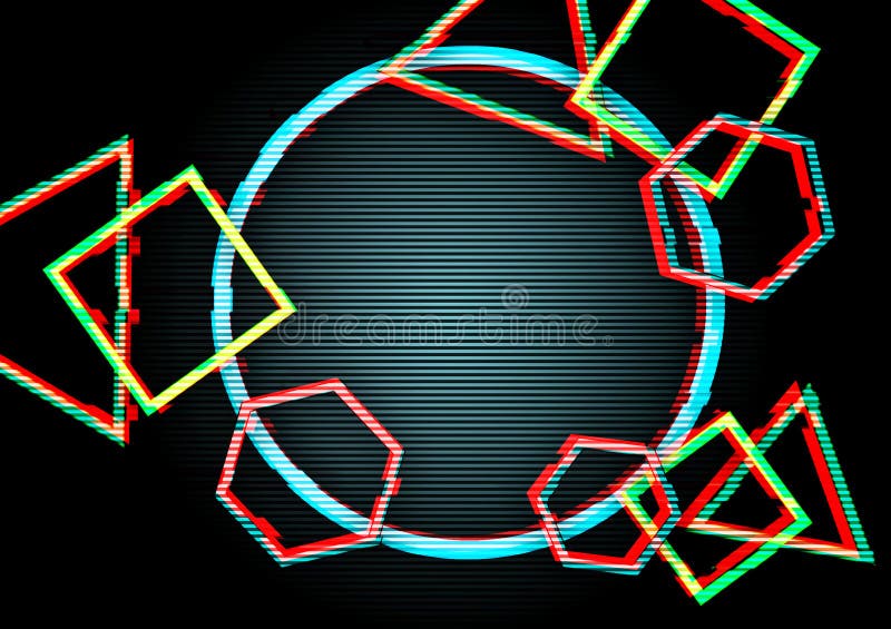 Glitch Neon Light Geometry on a Black Background Stock Illustration ...