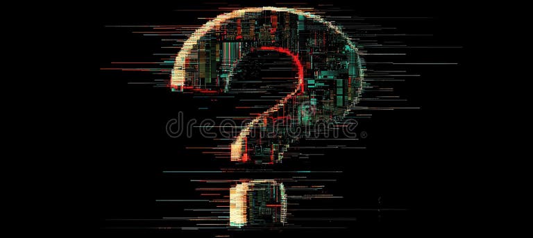 Glitch Pixel Question Mark on Dark Background for Futuristic Tech ...