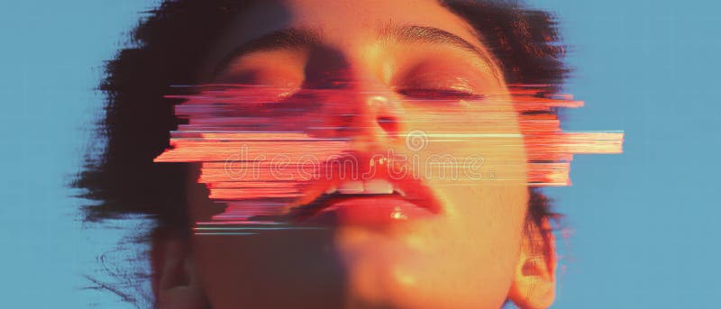 Glitch Portrait Artwork Featuring a Distorted Human Face with Digital ...