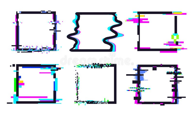 Distorted Glitch Frame. Glitched Circle, Square and Triangle Frames. Music Distortion Logo ...