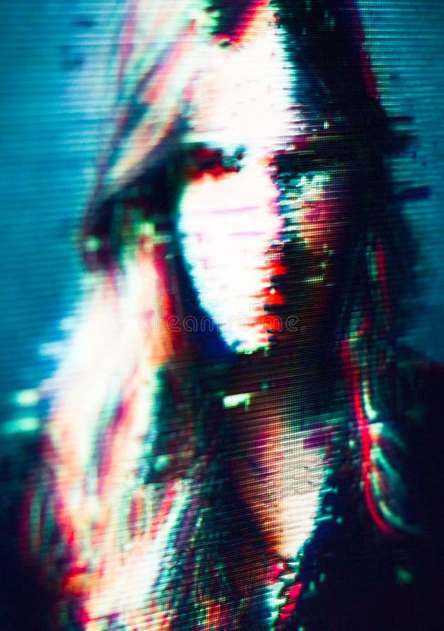 Glitch. Young Woman on the Glitched Screen Stock Image - Image of ...
