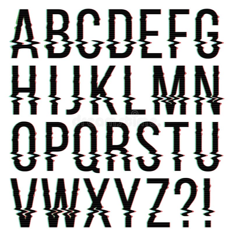Glitched Alphabet. Letters Font with Digital Distortion Effect Stock ...