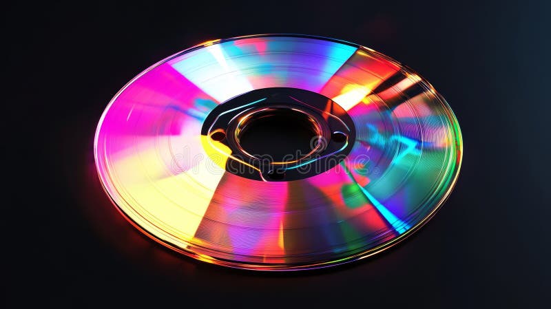 A Glitched CD Casting a Rainbow Glow on a Black Backdrop Stock Image ...