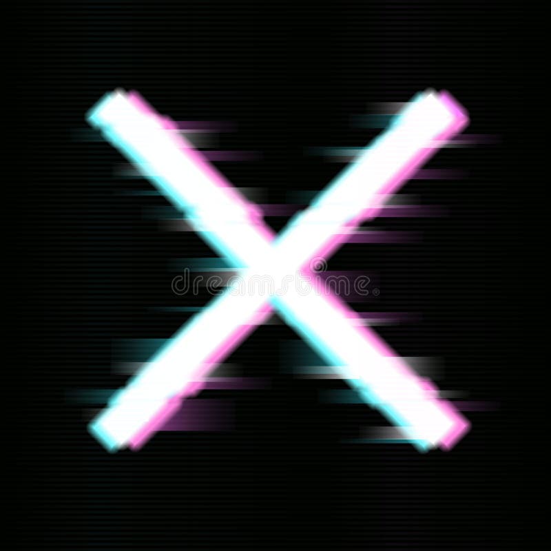 Glitched Cross or X Design. Distorted Glitch Style. Vector Illustration ...