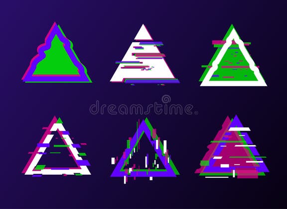 Glitched Geometric Line Style Triangle Shape Set. Vector Stock Vector ...