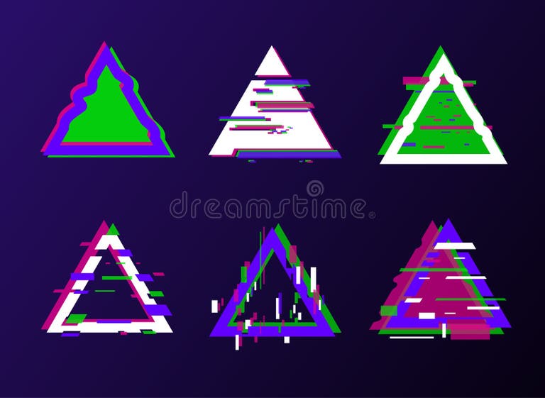 Glitched Geometric Line Style Triangle Shape Set. Vector Stock Vector ...