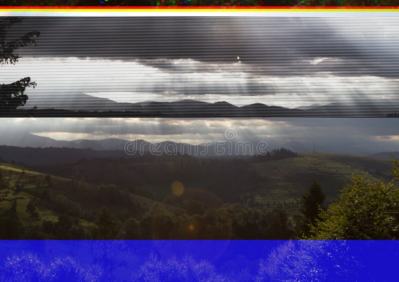 Glitched Illustration. Random Digital Signal Errors in Front of Nature ...