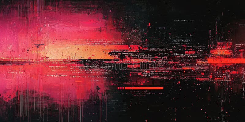 Glitching Computer Code with Fragmented Pixels, Neon Red Error Messages, and Corrupted Data ...