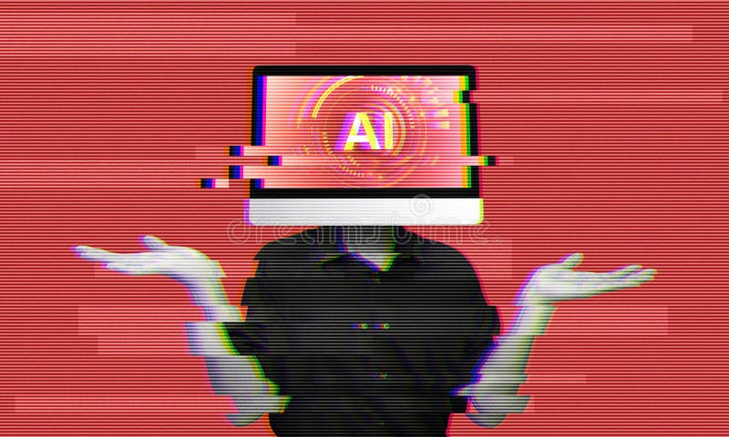 Glitching Corrupted AI System, Error Message on Red Alert Background ...