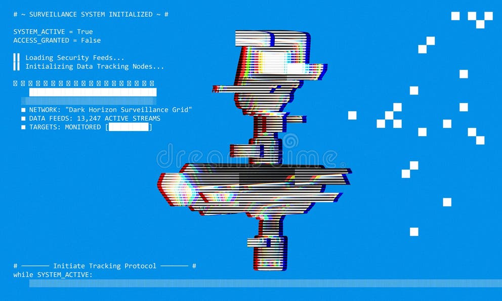 Glitching Surveillance System on Blue Screen with Error Message Stock ...