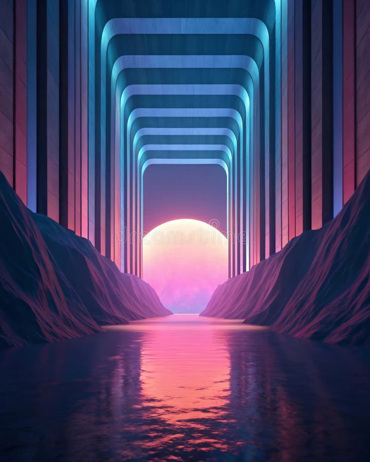 Glitchwave Minimalist Background with Surreal 3D Design Elements Stock ...