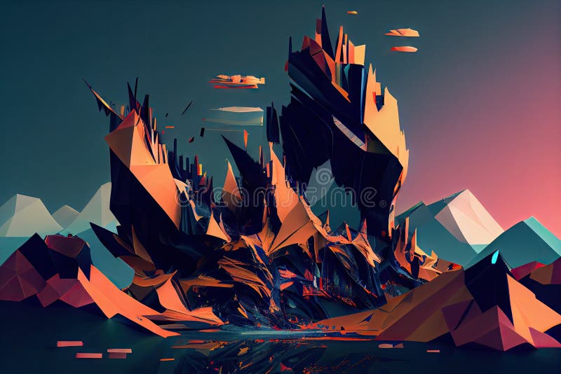 A Glitchy, Abstract Digital Landscape, with Sharp Angles and Distorted ...
