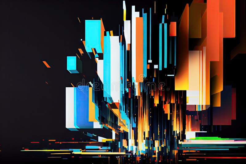 A Glitchy Abstract Image, with Digital Blocks and Lines in Bold Colors ...
